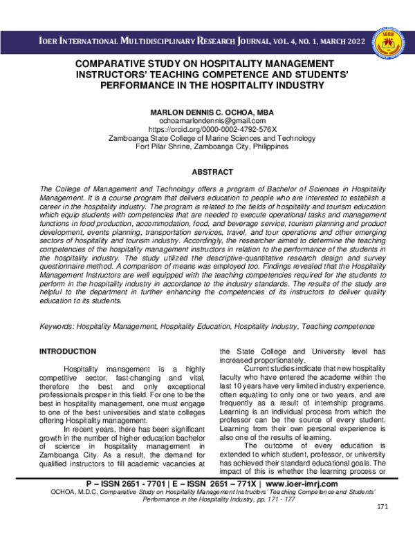 (PDF) Comparative Study on Hospitality Management Instructors’ Teaching ...
