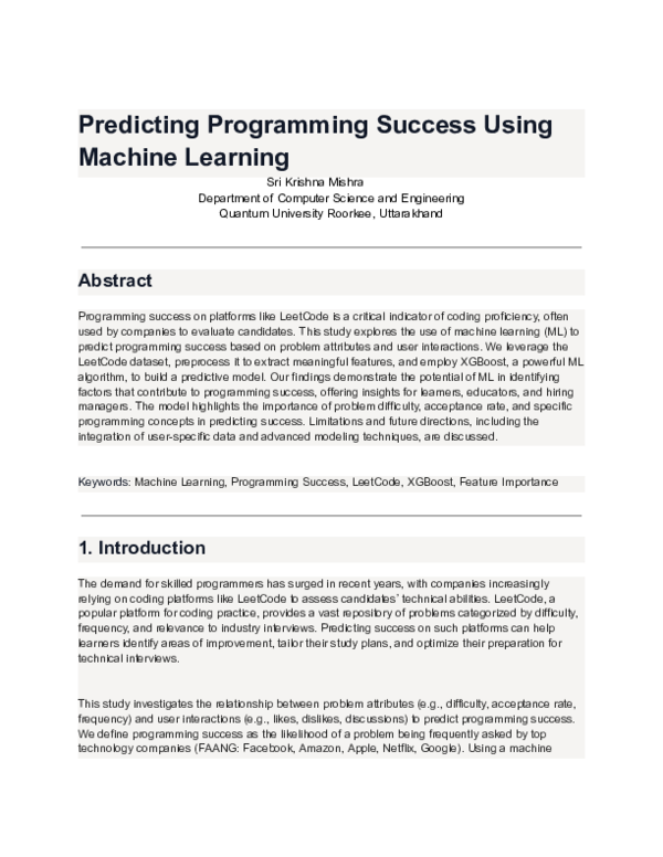 (PDF) Predicting Programming Success Using Machine Learning