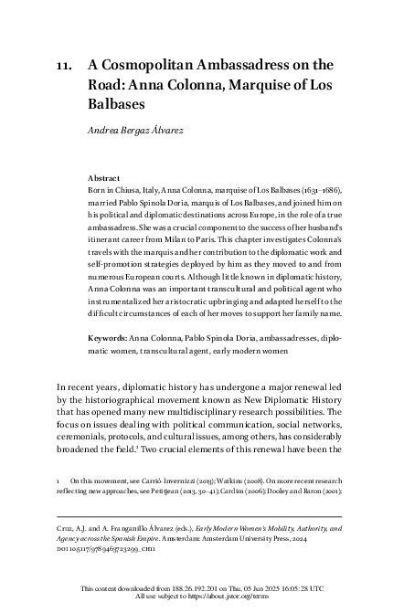 (PDF) A Cosmopolitan Ambassadress on the Road: Anna Colonna, Marquise ...