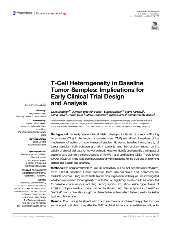 (PDF) T-Cell Heterogeneity in Baseline Tumor Samples: Implications for ...