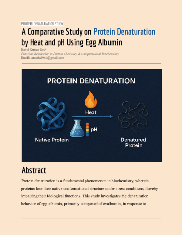 (PDF) A Comparative Study on Protein Denaturation by Heat and pH Using ...