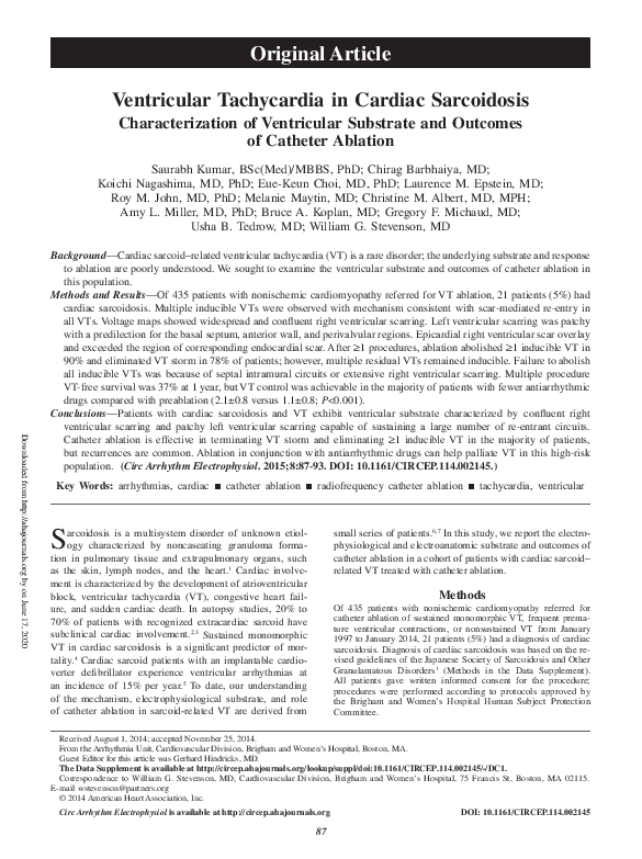 (PDF) Ventricular Tachycardia in Cardiac Sarcoidosis