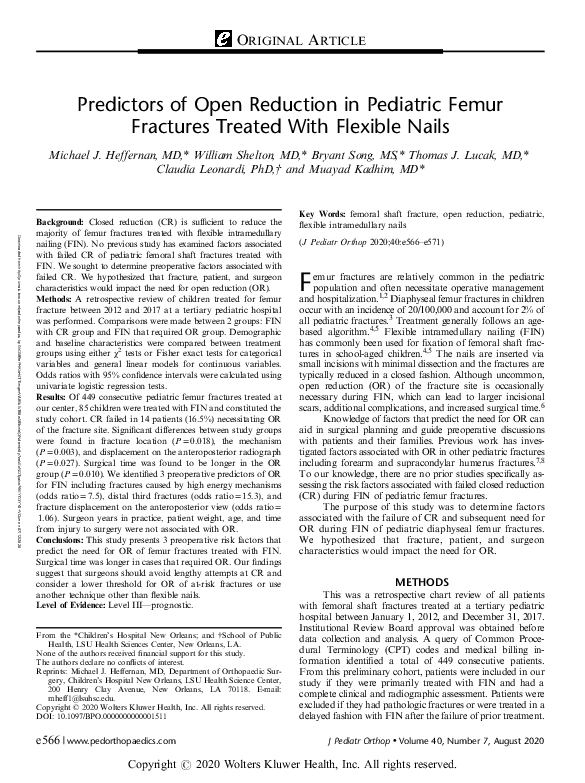 (PDF) Predictors of Open Reduction in Pediatric Femur Fractures Treated ...