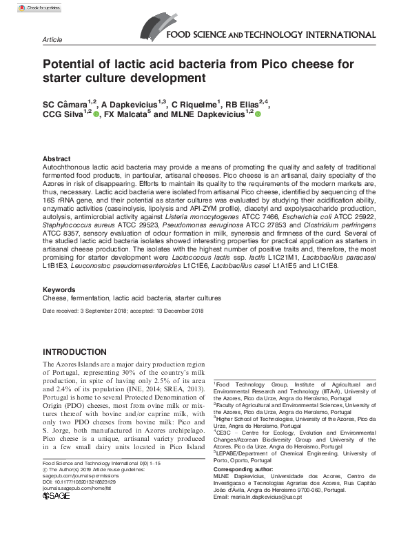 (PDF) Potential of lactic acid bacteria from Pico cheese for starter ...