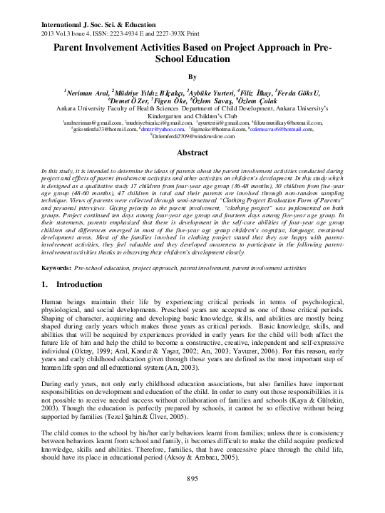 (PDF) Parent Involvement Activities Based on Project Approach in Pre ...