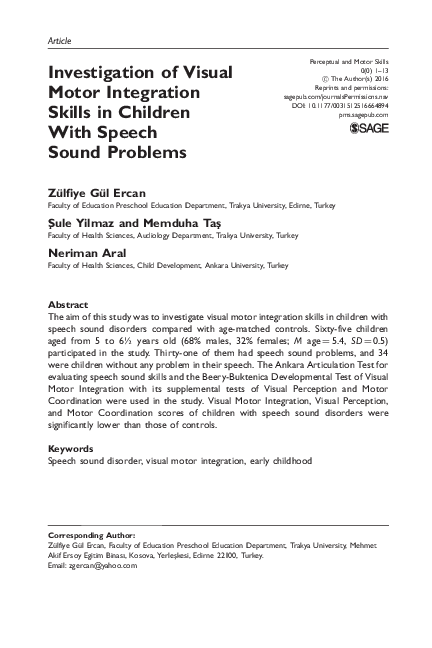 (PDF) Investigation of Visual Motor Integration Skills in Children With ...