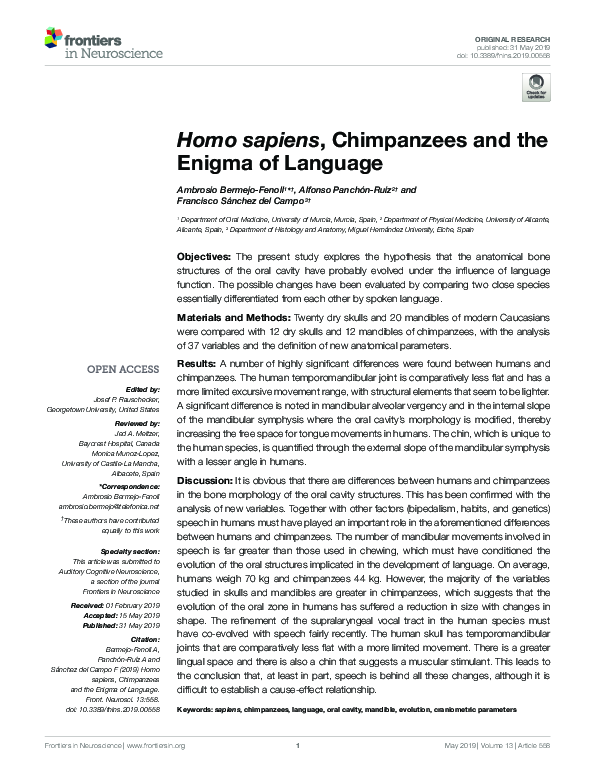 (PDF) Homo sapiens, Chimpanzees and the Enigma of Language