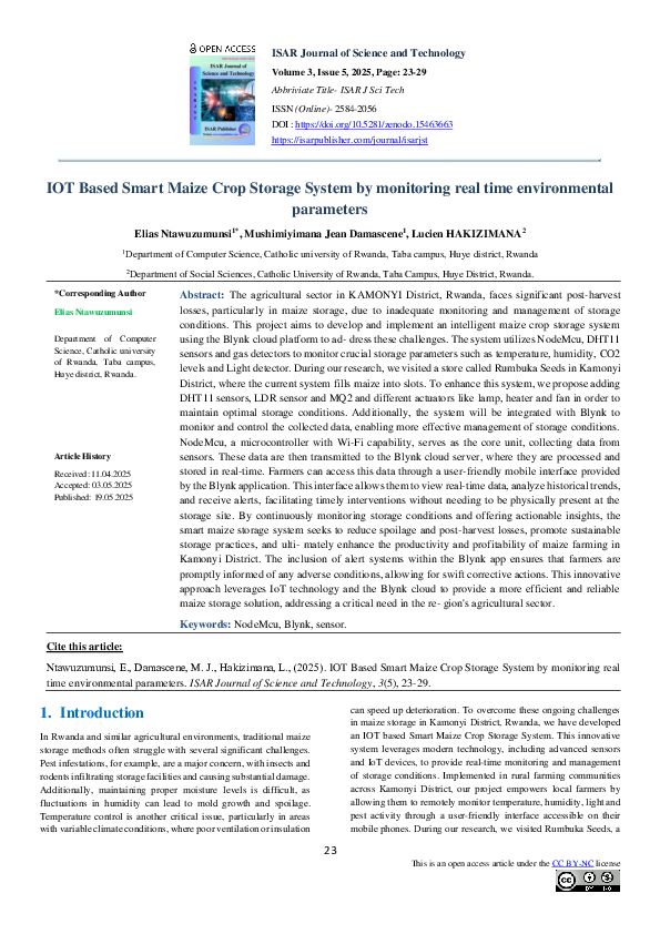 (PDF) IOT Based Smart Maize Crop Storage System by monitoring real time ...