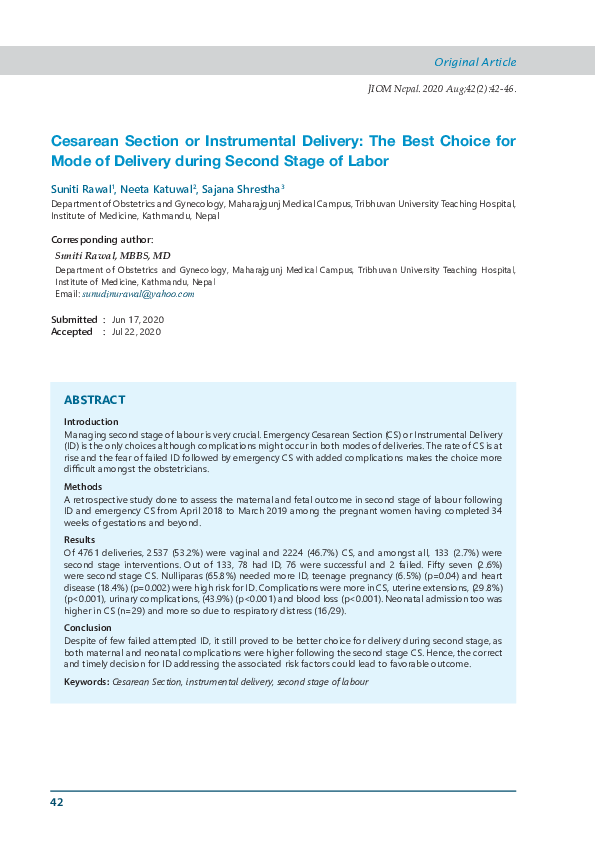 (PDF) Cesarean Section or Instrumental Delivery: The Best Choice for ...