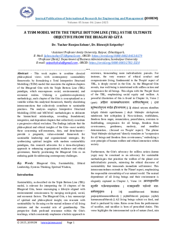 (PDF) A TISM MODEL WITH THE TRIPLE BOTTOM LINE (TBL) AS THE ULTIMATE ...
