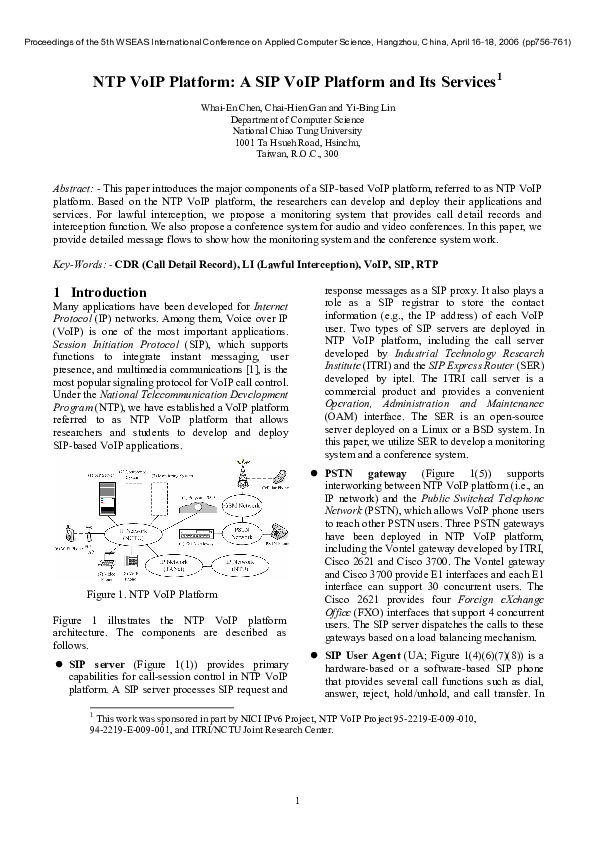 (PDF) NTP VoIP platform: a SIP VoIP platform and its services