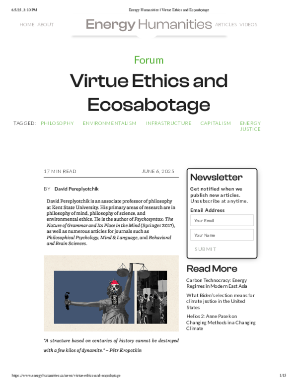 (PDF) Virtue Ethics and Ecosabbotae (Energy Humanities, 2025, official)