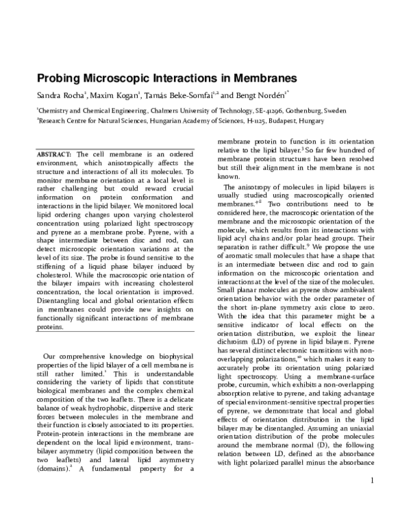 (PDF) Probing Microscopic Orientation in Membranes by Linear Dichroism