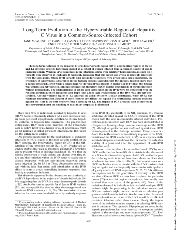 (PDF) Long-Term Evolution of the Hypervariable Region of Hepatitis C ...