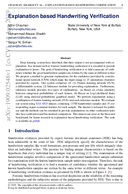 (PDF) Explanation based Handwriting Verification