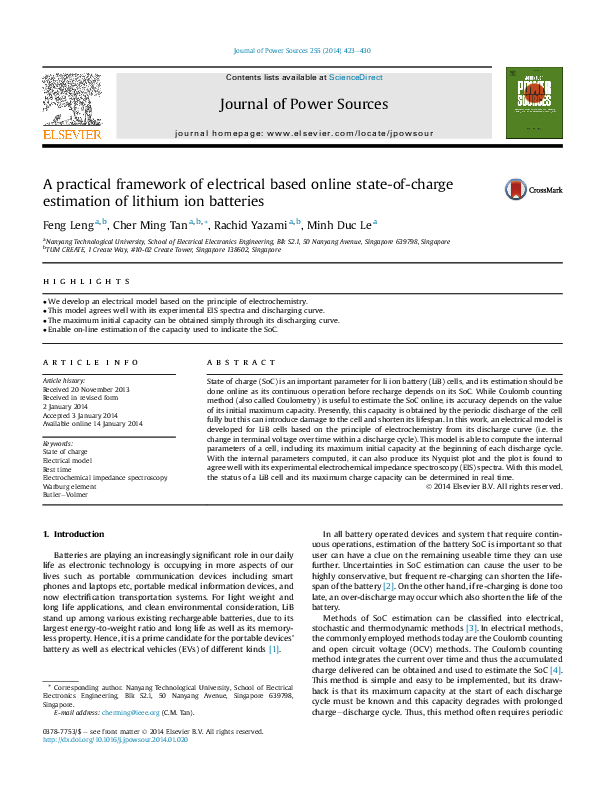 Pdf A Practical Framework Of Electrical Based Online State Of Charge Estimation Of Lithium Ion