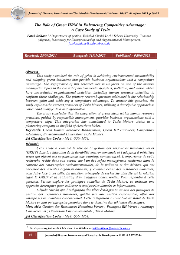 (PDF) The Role of Green HRM in Enhancing Competitive Advantage: A Case ...