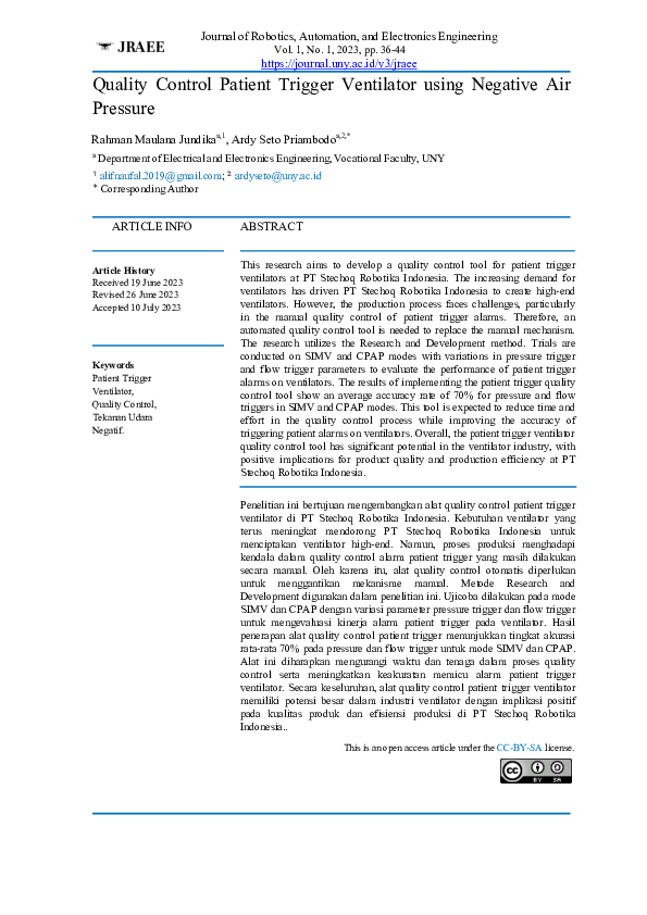 (PDF) Quality Control Patient Trigger Ventilator using Negative Air ...
