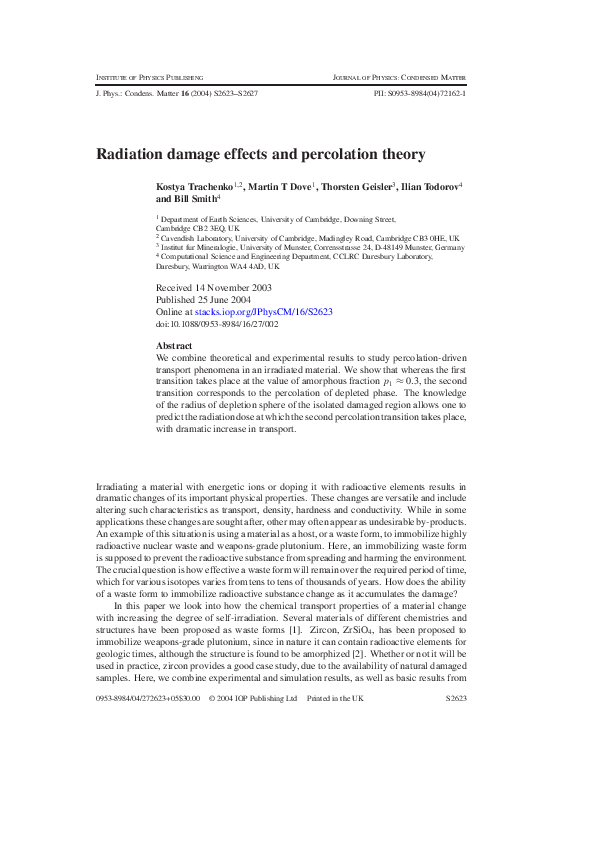 (PDF) Radiation damage effects and percolation theory