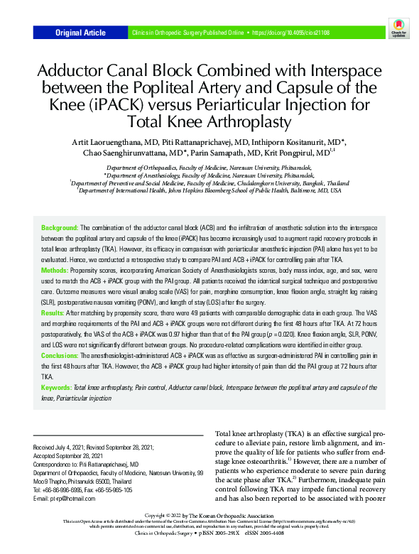 (PDF) Adductor Canal Block Combined with Interspace between the ...