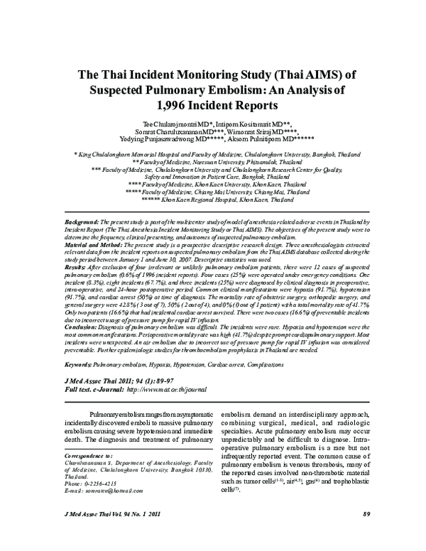 (PDF) The Thai Incident Monitoring Study (Thai AIMS) of suspected ...