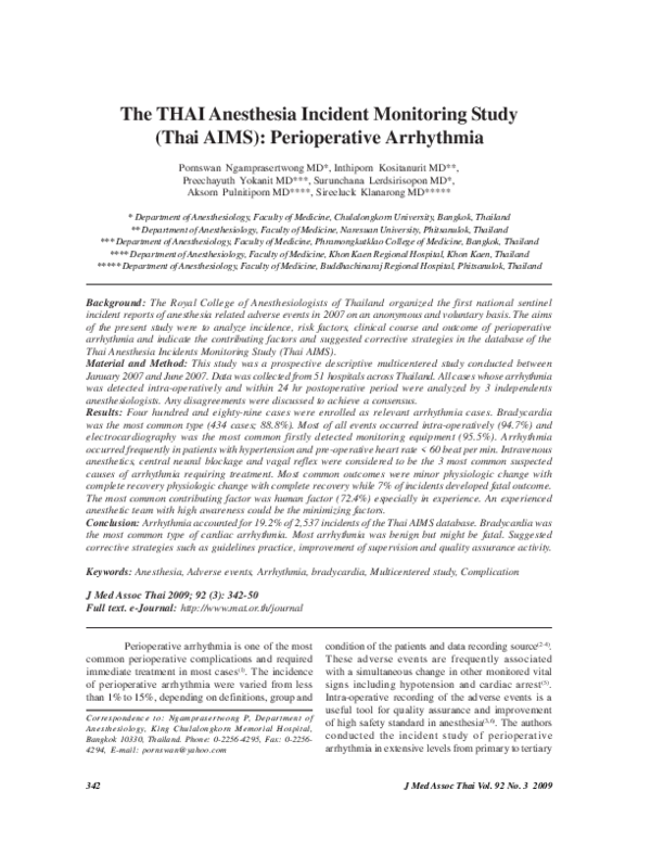 (PDF) The Thai Anesthesia Incident Monitoring study (Thai AIMS ...