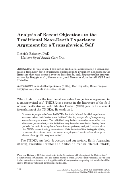 (PDF) Analysis of Recent Objections to the Traditional Near-Death ...