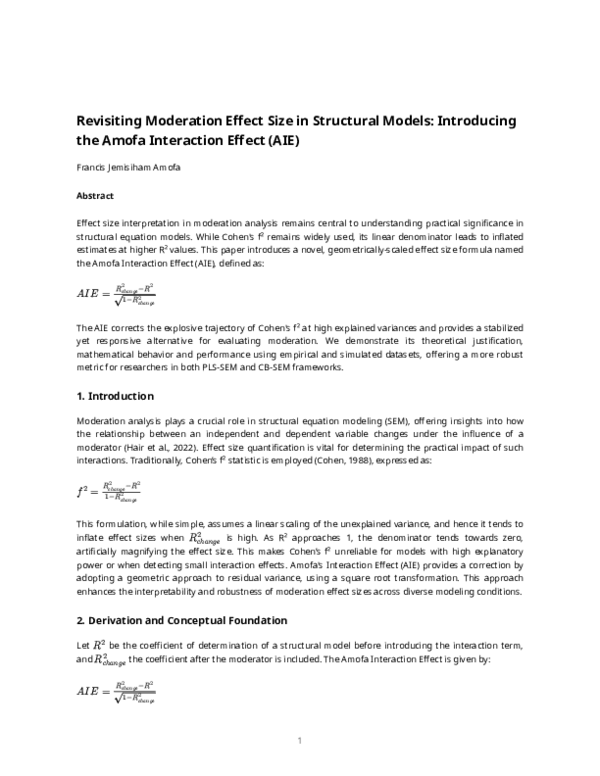 (PDF) Revisiting Moderation Effect Size in Structural Models ...