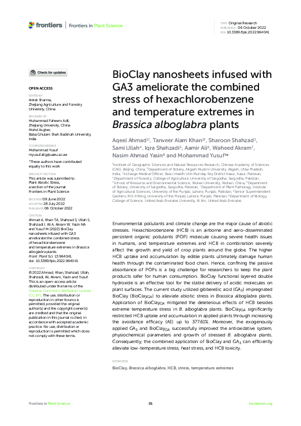 (PDF) BioClay nanosheets infused with GA3 ameliorate the combined ...