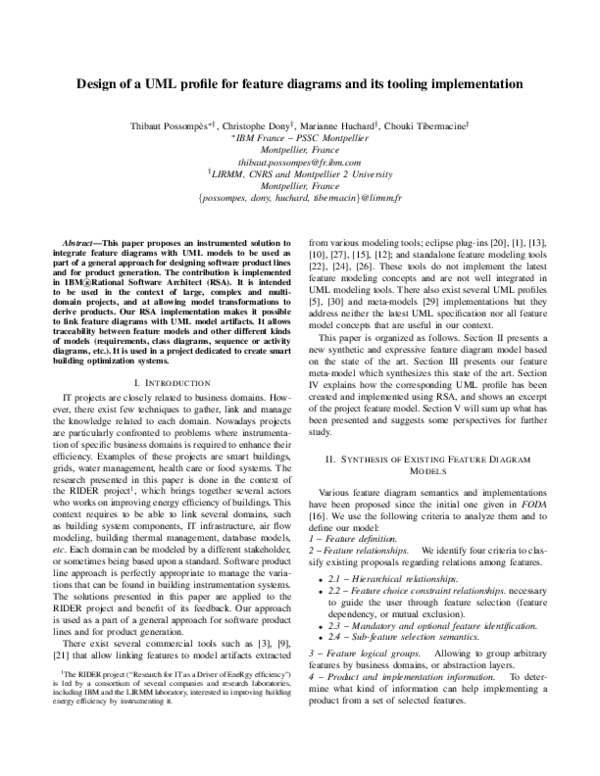 (PDF) Design of a UML profile for feature diagrams and its tooling implementation