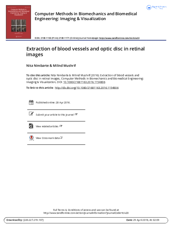 (PDF) Extraction of blood vessels and optic disc in retinal images