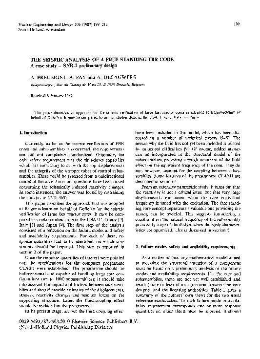 (PDF) The seismic analysis of a free standing FBR core a case study ...