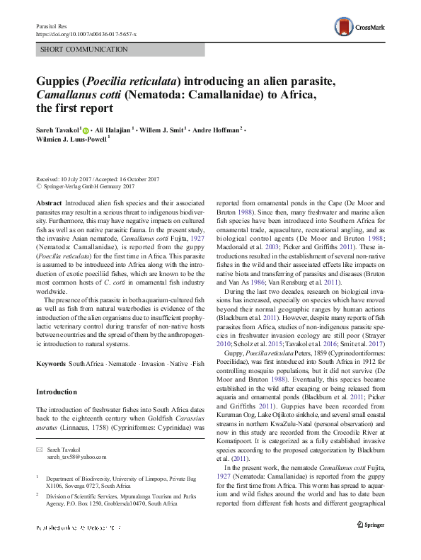 (PDF) Guppies (Poecilia reticulata) introducing an alien parasite ...