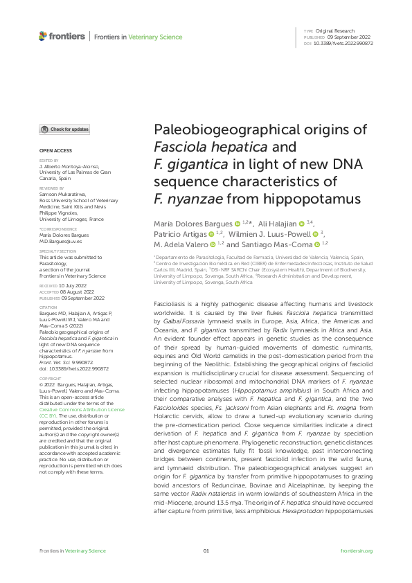 (PDF) Paleobiogeographical origins of Fasciola hepatica and F ...