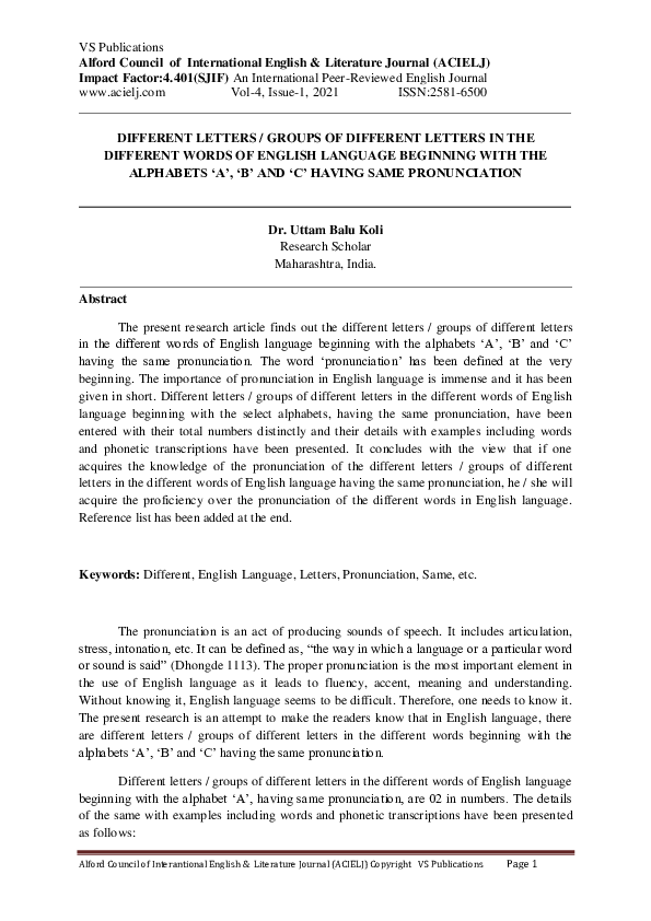 (PDF) Different Letters / Groups of Different Letters in the Different ...