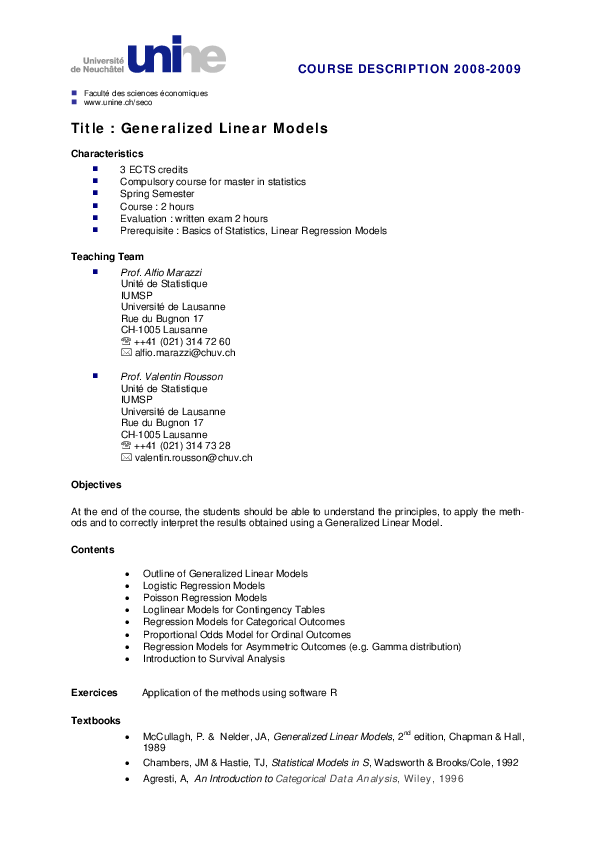 (PDF) Title : Generalized Linear Models