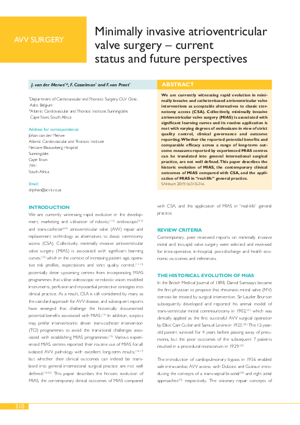 (PDF) Minimally invasive atrioventricular valve surgery – current status and future perspectives