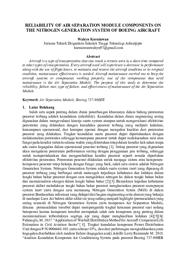 (PDF) Reliability of Air Separation Module Components on the Nitrogen ...