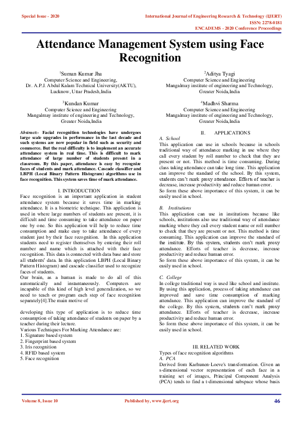 (PDF) Attendance Management System using Facial Recognition