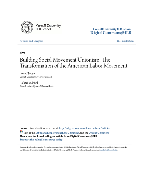(PDF) CHAPTER ONE. Building Social Movement Unionism