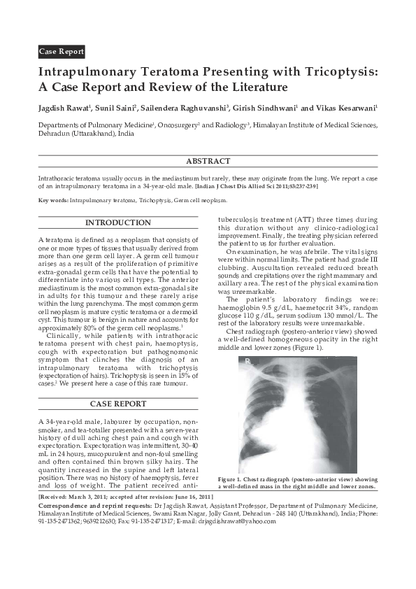 (PDF) Intrapulmonary Teratoma Presenting with Tricoptysis: A Case ...