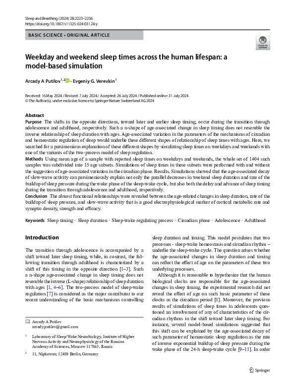 (PDF) Weekday and weekend sleep times across the human lifespan: a ...