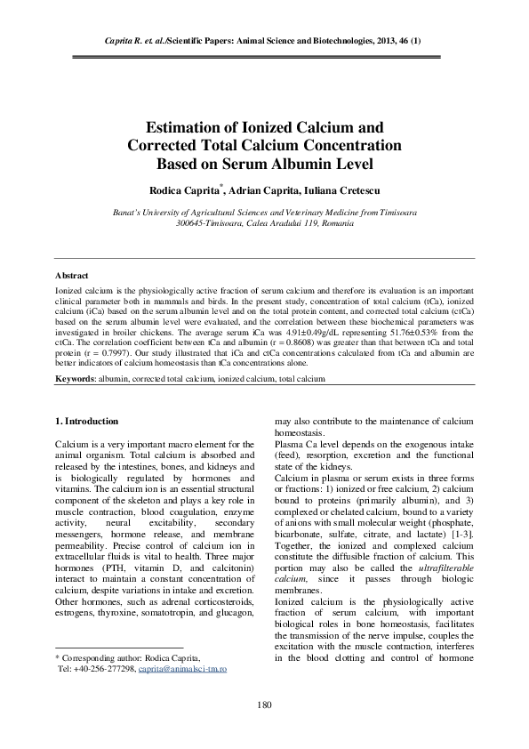 (PDF) Estimation of Ionized Calcium and Corrected Total Calcium ...