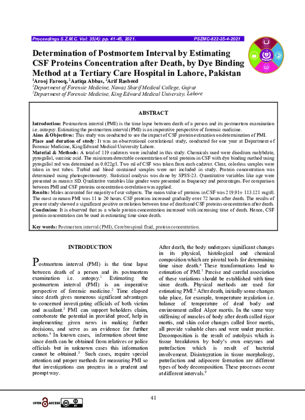 (PDF) Determination of Postmortem Interval by Estimating CSF Proteins ...