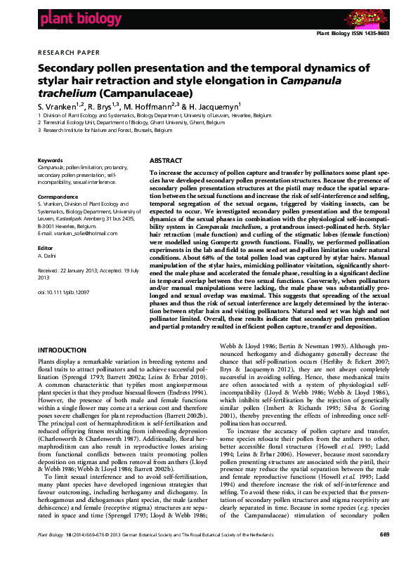 (PDF) Secondary pollen presentation and the temporal dynamics of stylar ...