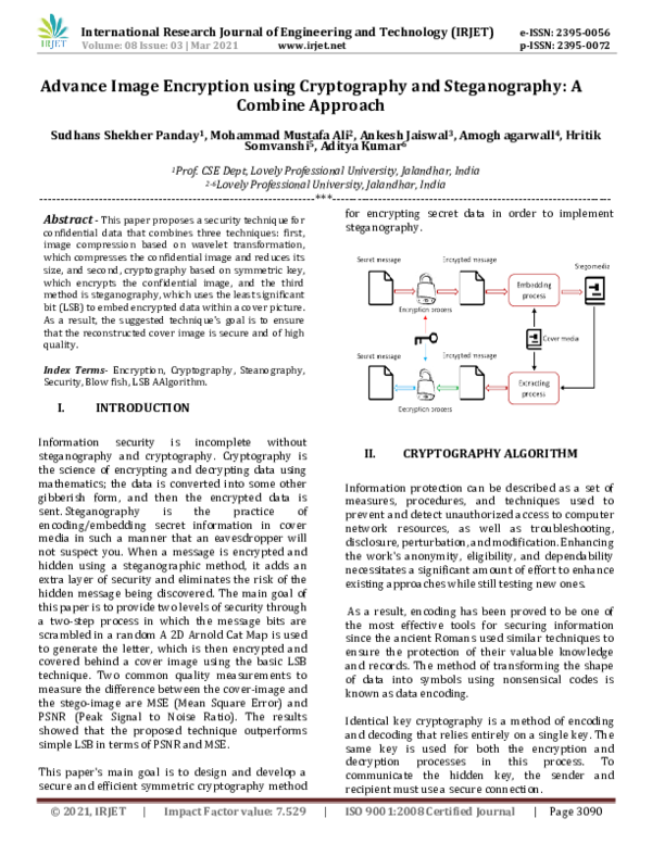 (PDF) Advance Image Encryption using Cryptography and Steganography: A Combine Approach