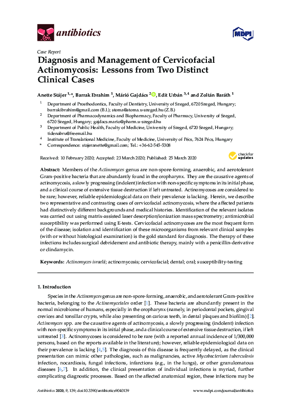 (PDF) Diagnosis and Management of Cervicofacial Actinomycosis: Lessons ...