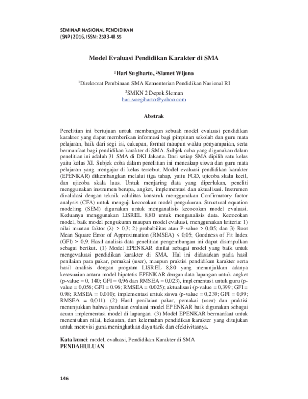 (PDF) Model Evaluasi Pendidikan Karakter di SMA