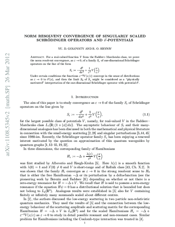 (PDF) Norm resolvent convergence of singularly scaled Schrödinger ...
