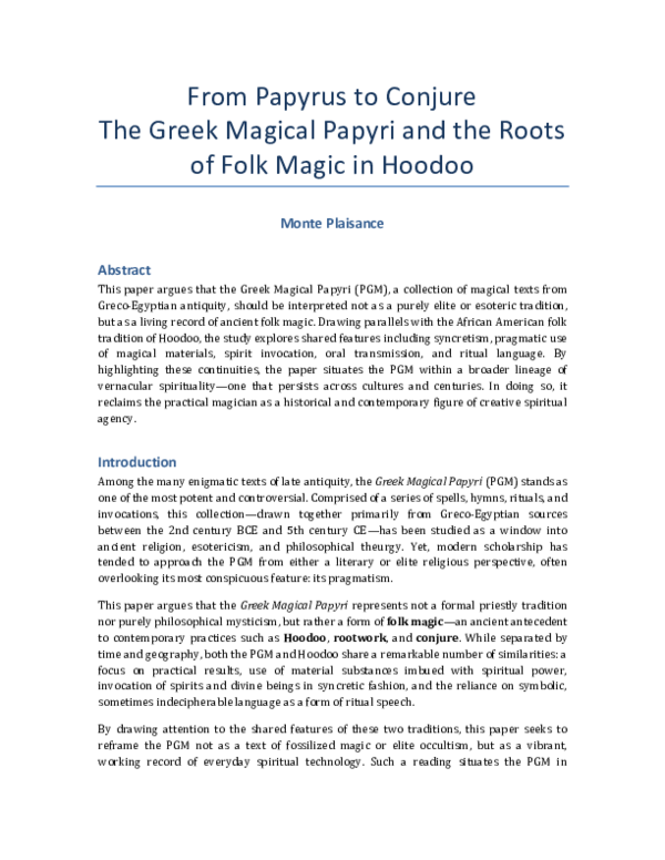 (PDF) From Papyrus to Conjure The Greek Magical Papyri and the Roots of ...